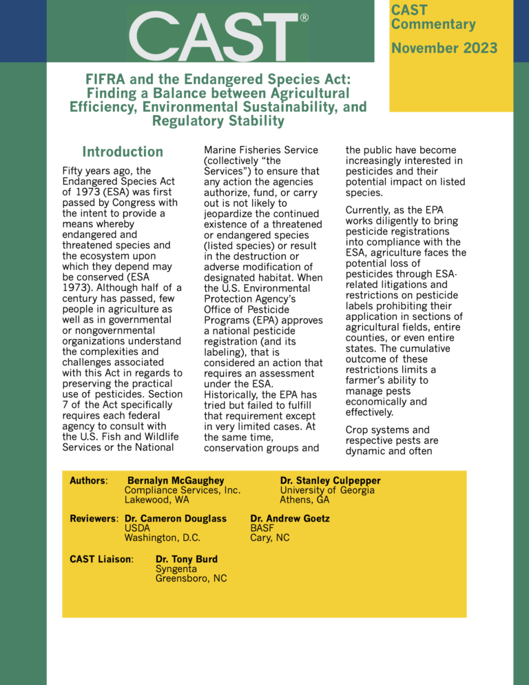 FIFRA and the Endangered Species Act: Finding a Balance between ...